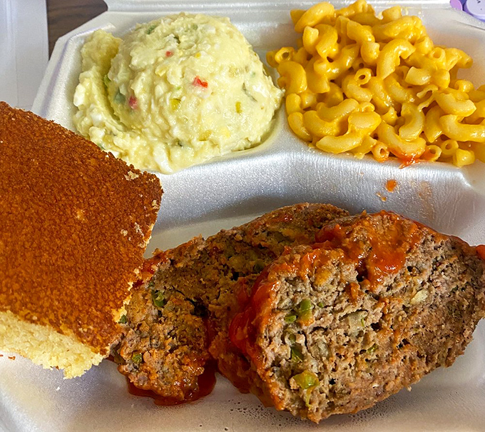 Meatloaf, mac and cheese, and sweet potatoes&mdash;the holy trinity of comfort. Cornbread plays the supporting role it was born for.
