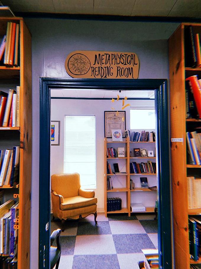 The Metaphysical Reading Room offers a quiet sanctuary for contemplation. That yellow armchair has supported many journeys inward.