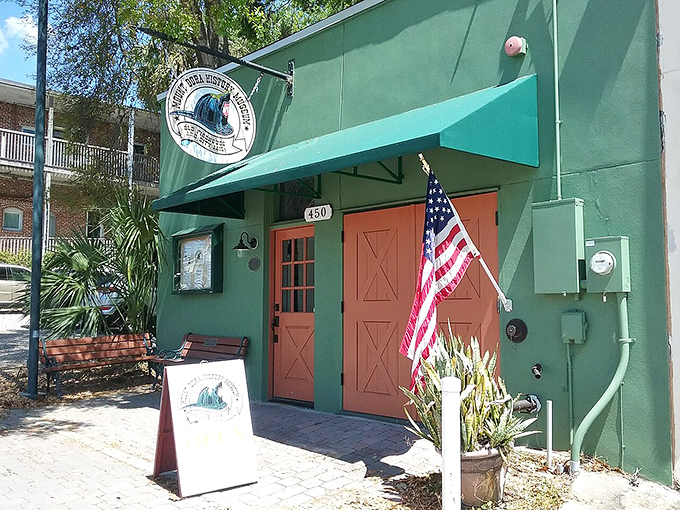 The Mount Dora History Museum's unassuming green exterior belies the treasures within. Like a history book with an American flag bookmark.