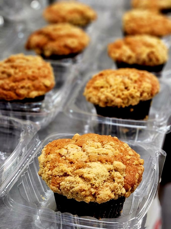 Muffins sporting crumb toppings like crowns on royalty. These aren't dainty pastries &ndash; they're breakfast commandments in portable form.