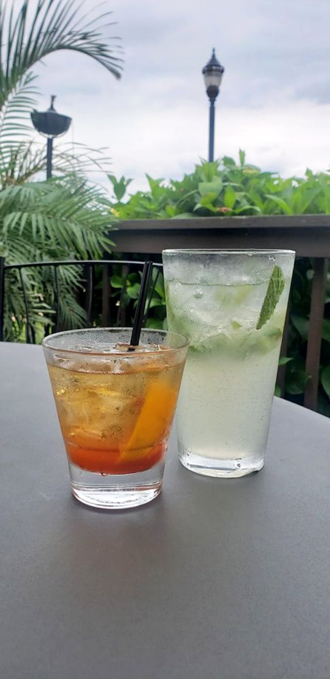 Cocktail hour at Big Fish means choices between classics and creative concoctions, like this Old Fashioned and refreshing Pear-fect Splash.