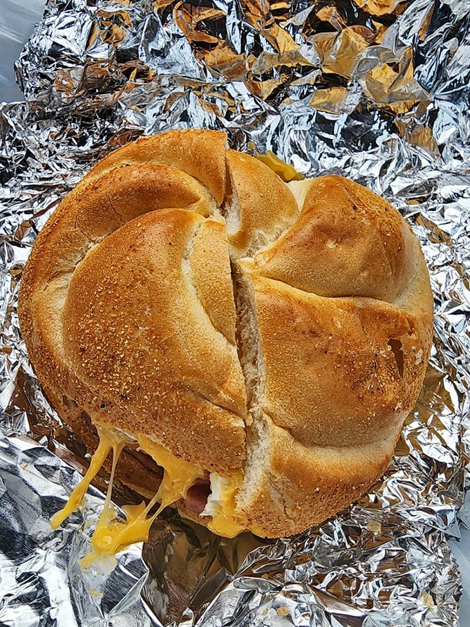 Wrapped like a present, this pork roll sandwich is the gift that keeps on giving, with melted cheese playing the role of ribbon.