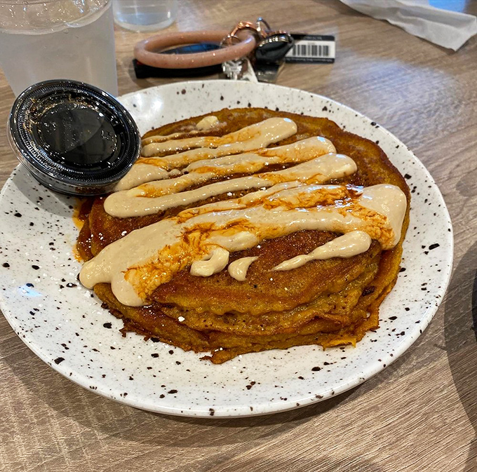 These aren't your ordinary pancakes&mdash;they're autumn on a plate, dressed up and ready to dance with that cream cheese drizzle.