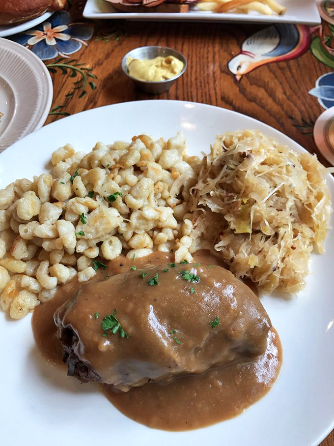 A plate that whispers "nap time approaching." This soul-satisfying rouladen with gravy makes a compelling case for afternoon siestas.