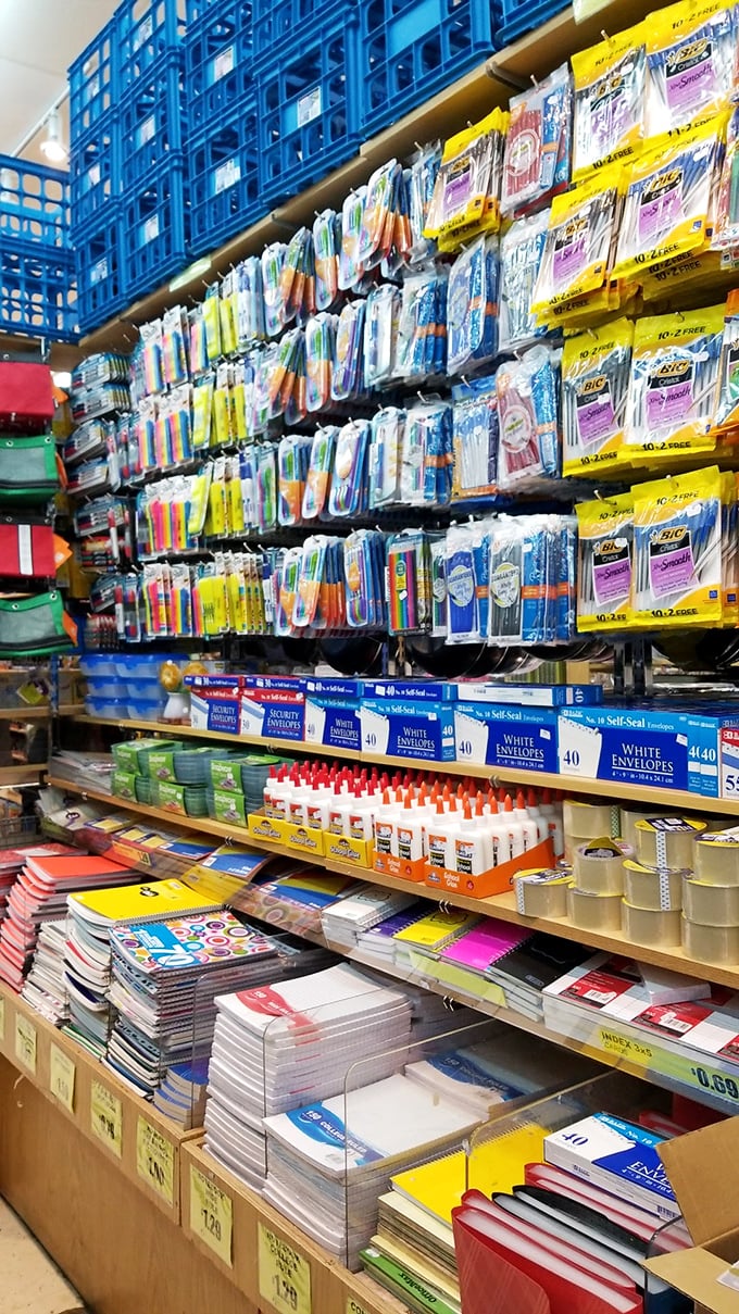 Office supply nirvana where pens, notebooks, and organizational tools await at prices that make stocking up feel downright responsible.