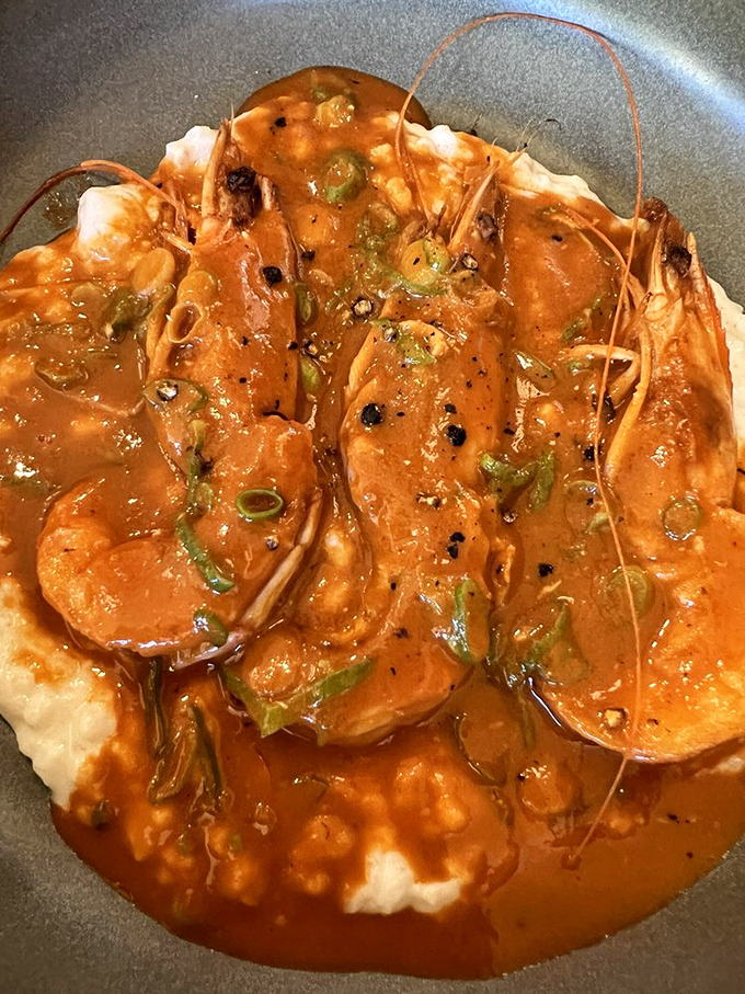 Shrimp nestled in a verdant sea of greens and broth. A dish that makes you want to lick the bowl when nobody's looking.