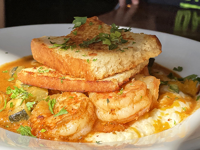 Shrimp and grits that would make a Lowcountry chef weep with joy. The sauce isn't just poured&mdash;it's lovingly embraced by every element on the plate.