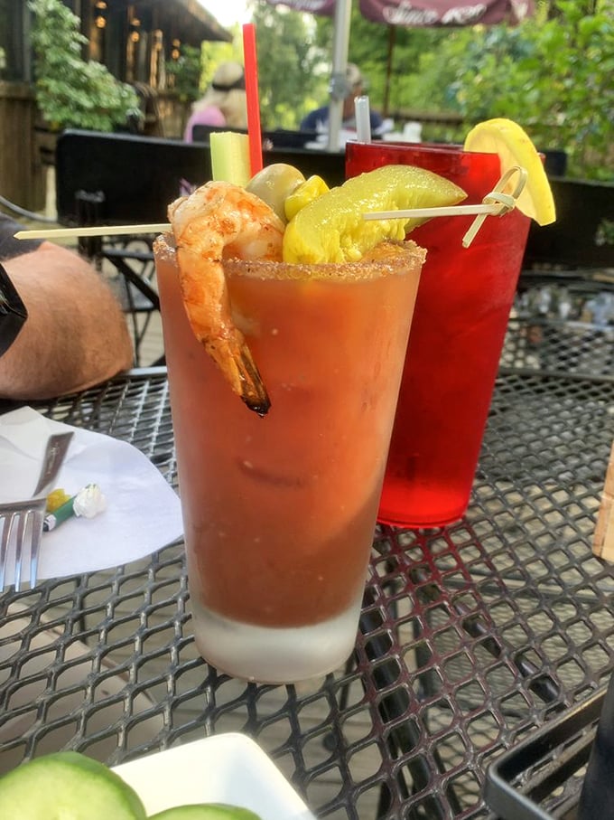A Bloody Mary garnished with shrimp isn't just a drink—it's breakfast, appetizer, and cocktail in one glorious glass. Sunday morning perfection.