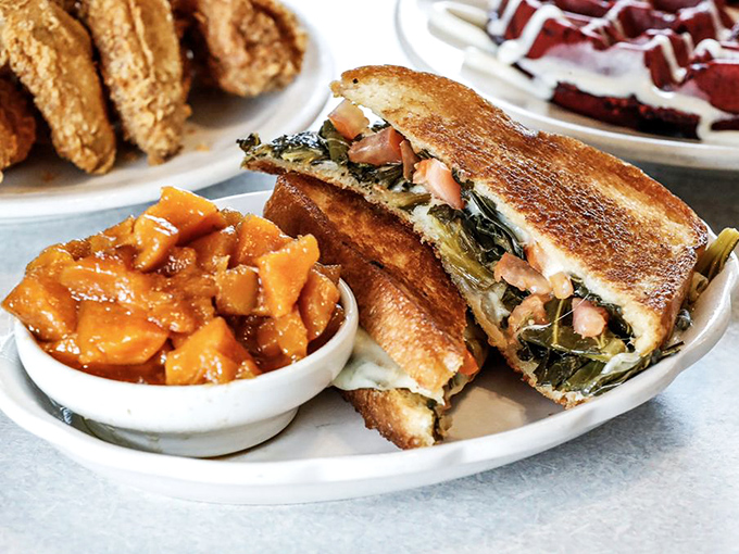 This collard green grilled cheese is what happens when soul food classics decide to reinvent themselves for a new generation.