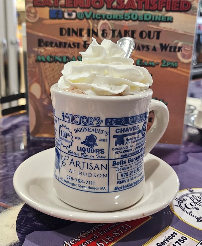 Hot chocolate's sophisticated cousin has arrived, topped with a cloud of whipped cream. The custom mug showcases local Hudson businesses&mdash;sip and support simultaneously! 