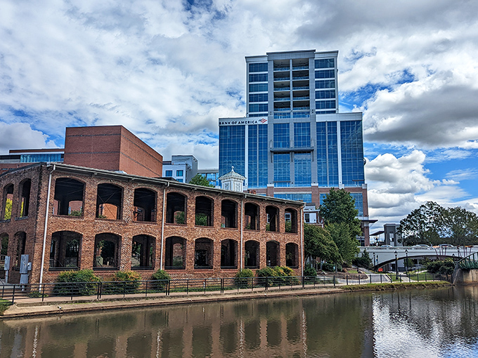 Industrial heritage meets modern luxury along the Reedy River. These preserved brick arches whisper stories of Greenville's textile past while embracing its affordable future.