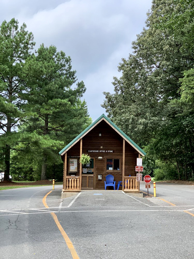 The campground office&mdash;rustic charm on the outside, all the information you need for adventure on the inside.