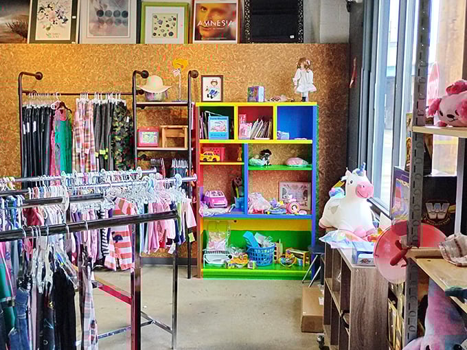 Childhood joy doesn't need a hefty price tag—this colorful corner offers everything from gently-loved stuffed unicorns to books waiting for new little hands.