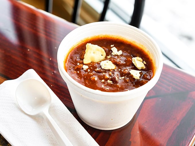 This isn't just chili—it's a warm hug in a bowl with chunks of beef playing hide and seek. Comfort food that actually delivers on the comfort.