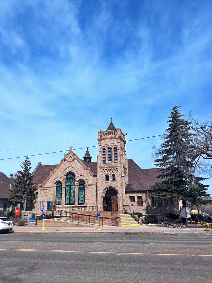 This historic church's stonework and stained glass remind us that even in the Wild West, folks took Sunday best seriously. Architectural prayer in progress.