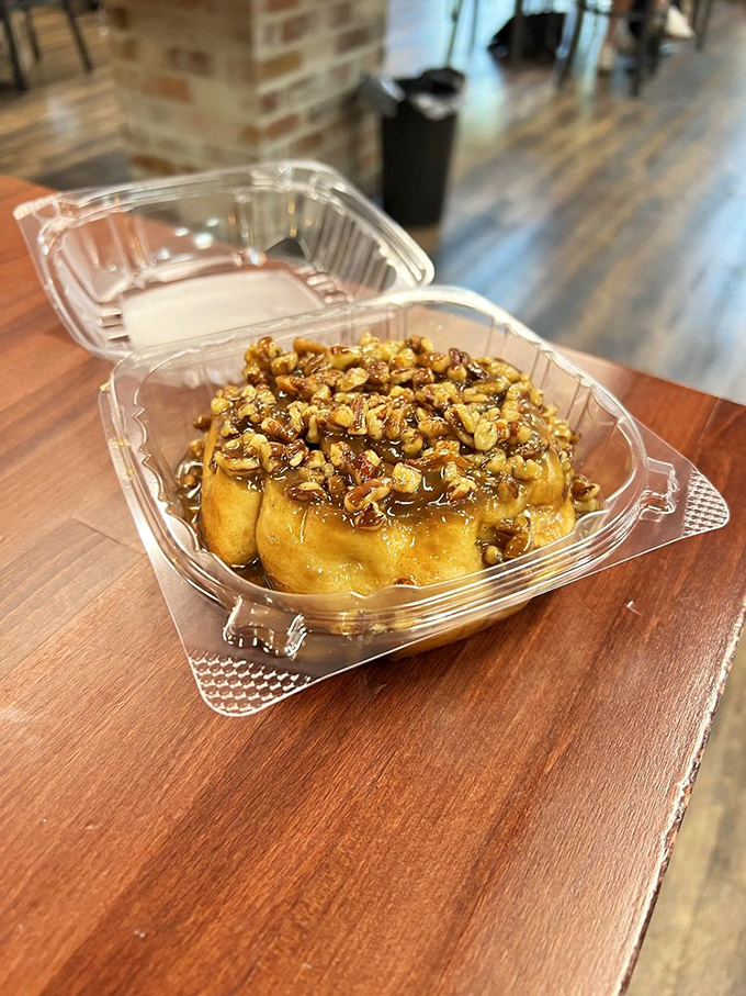 This isn't just a cinnamon roll—it's a sticky, pecan-topped spiral of morning joy that makes Monday feel like Saturday.