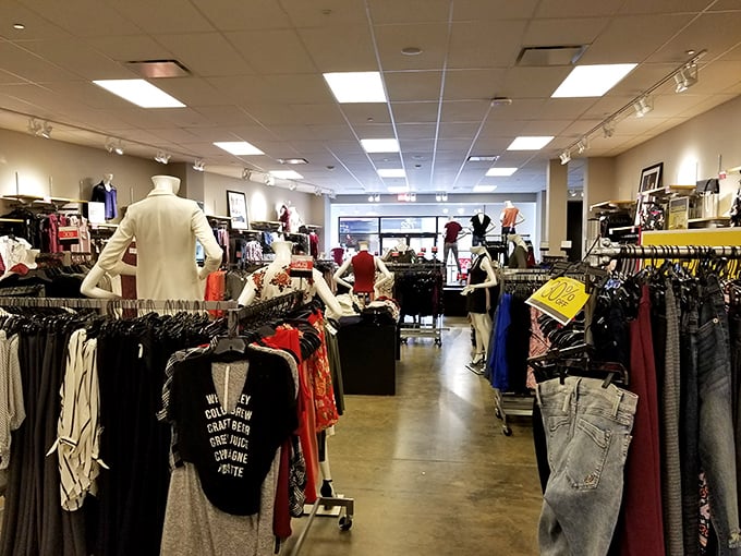 Racks of possibility await in every store, where "just browsing" becomes "somehow I'm in the fitting room with twelve items."