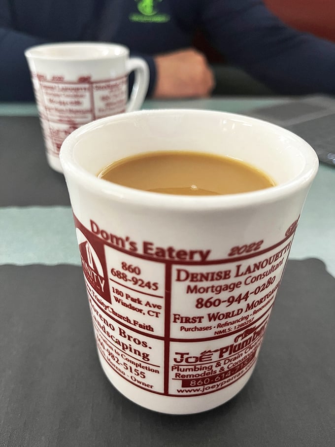 The unofficial fuel of morning conversations, served in a mug that celebrates local businesses. Coffee at Dom's keeps Windsor running.