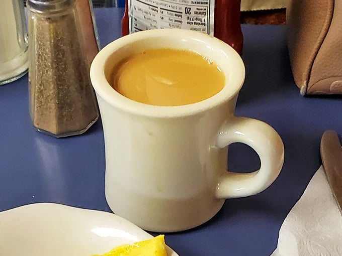 The humble diner mug&mdash;civilization's perfect coffee delivery system. No fancy latte art needed when the brew itself is this satisfying.