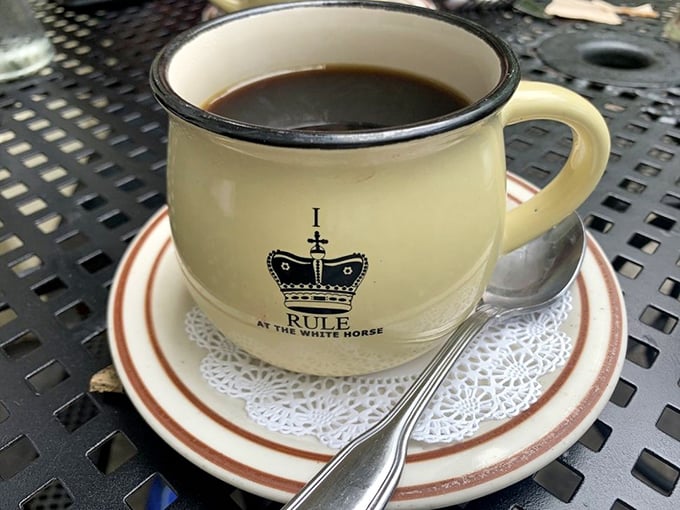 Even the coffee comes with a royal decree &ndash; sipped from this mug, your morning brew suddenly feels like a knighthood ceremony.