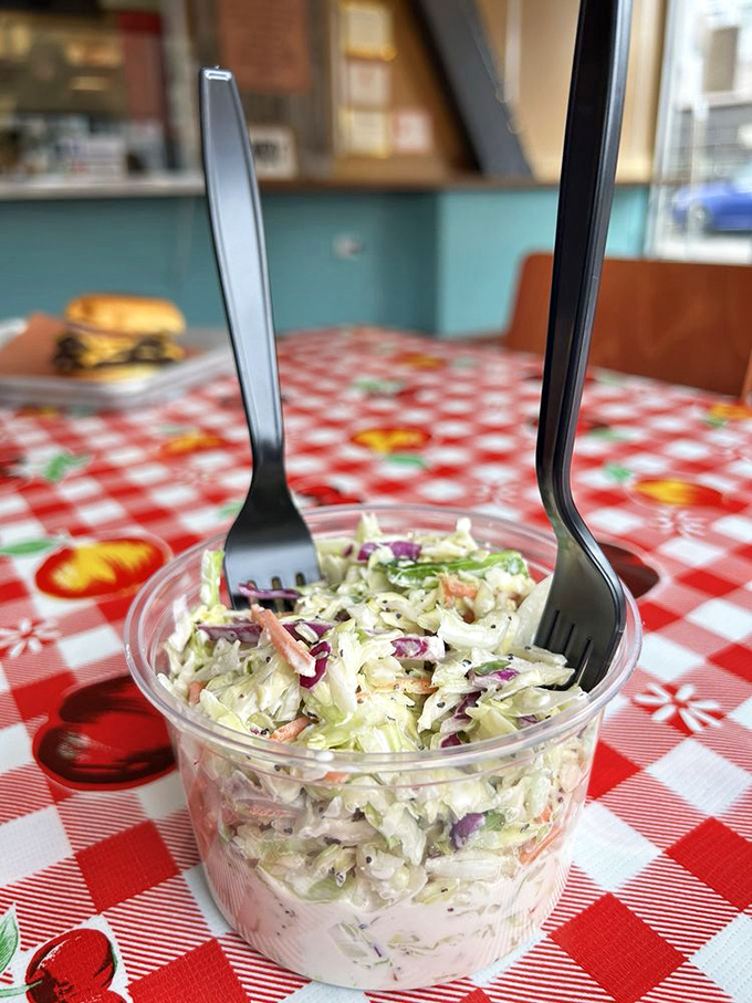 Creamy coleslaw that knows its role—to refresh the palate between bites of smoky meat without stealing the spotlight.