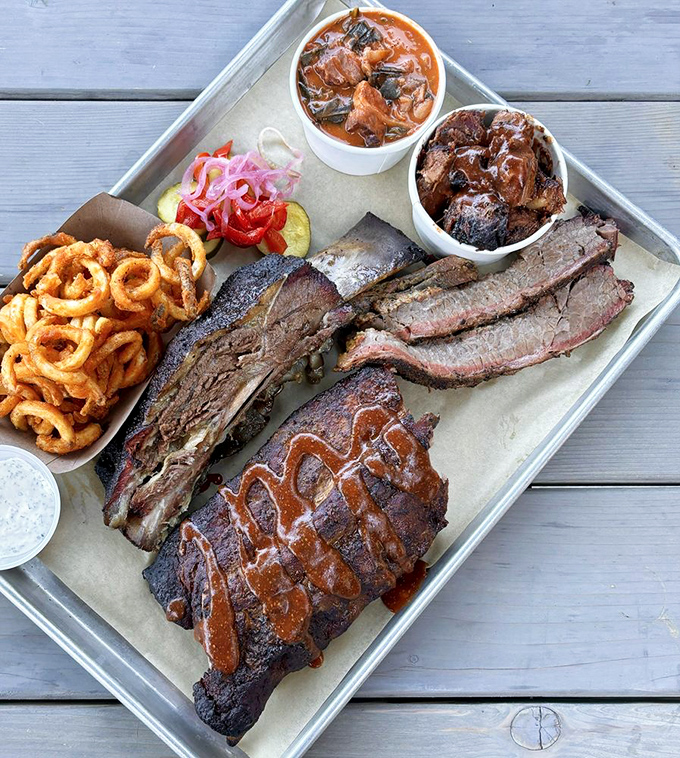 The BBQ sampler that answers the eternal question, "Why choose one meat when you can have them all?"