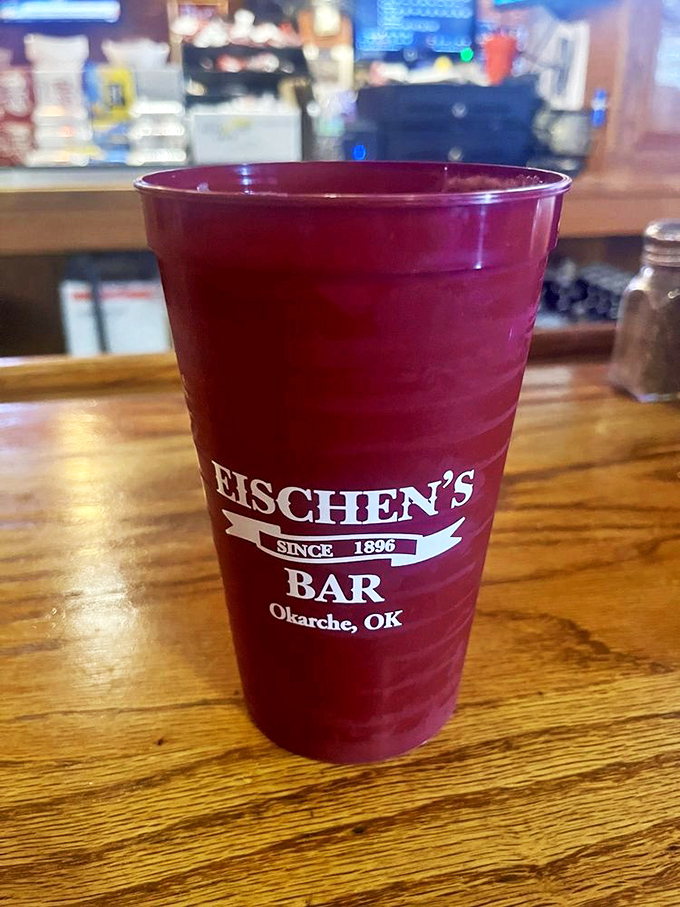 The official chalice of Eischen's pilgrims. Nothing fancy, just the perfect vessel for washing down Oklahoma's most famous bird.