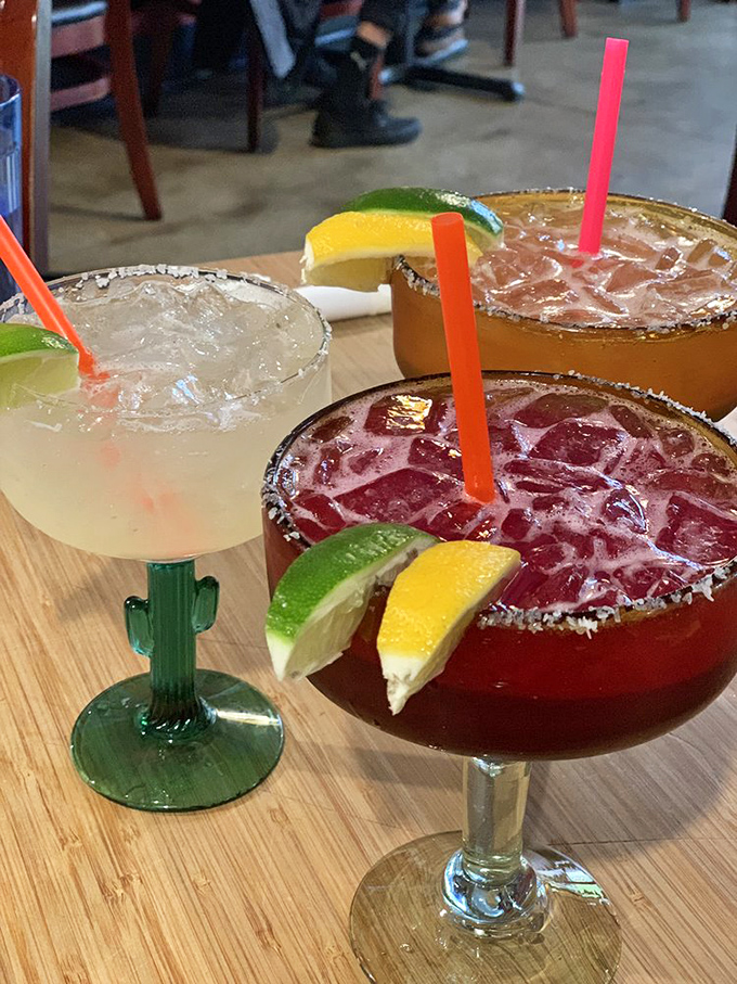 Margaritas in cactus-stemmed glasses&mdash;because drinking should be as fun as eating. The salt rim is non-negotiable, as it should be. 