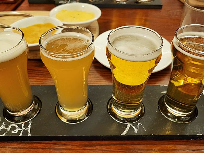 The beer flight&mdash;liquid amber treasures waiting to complement your meal, proving that Germans have elevated brewing to an art form.