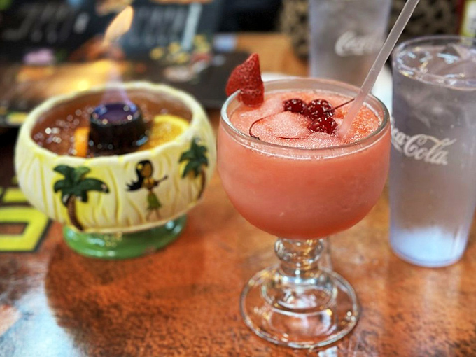 Cocktails at DinoLand prove that while dinosaurs may be extinct, fun drinking vessels are thriving. That tiki mug would make even a triceratops smile.