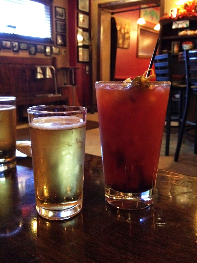 A cold beer and a Bloody Mary&mdash;the perfect companions while waiting for pasta paradise. One sip and the world slows down just enough. 