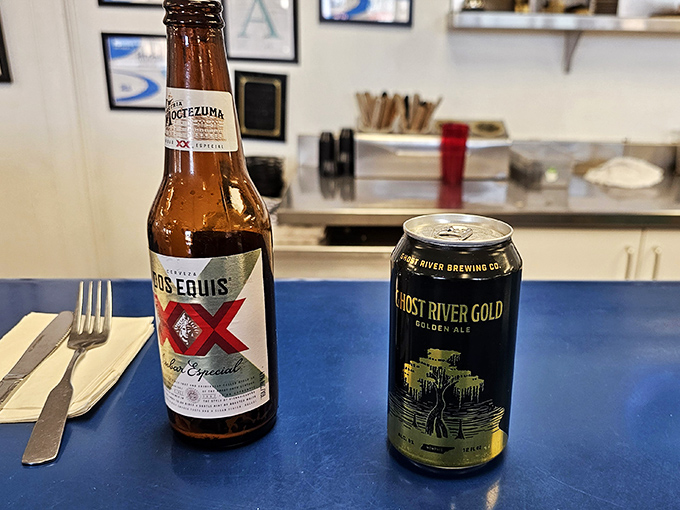 Even the beverages at Blue & White have character. Local brews and imports share table space in this diner that knows good food deserves good drinks.