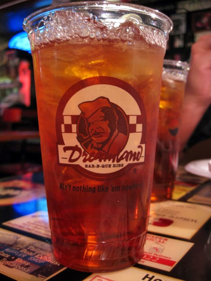 Big Daddy's Iced Tea served in the proper vessel&mdash;large enough to combat Alabama heat and strong enough to stand up to those ribs.