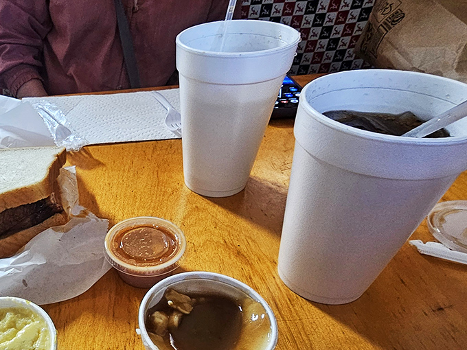 Sweet tea in styrofoam cups&mdash;the unofficial state beverage of Alabama, served exactly as the barbecue gods intended.