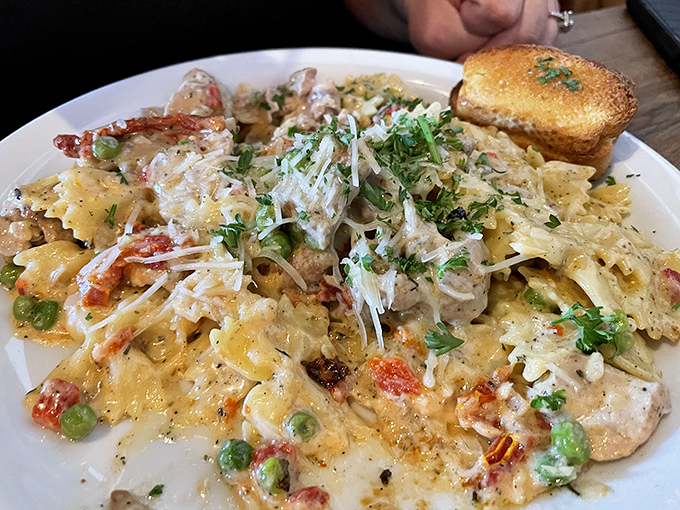 Pasta that doesn't just sit there looking pretty&mdash;it demands your attention with peas playing hide-and-seek among the creamy sauce.