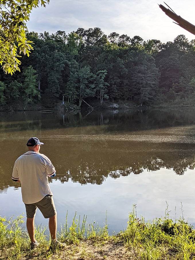 A quiet moment at the water's edge &ndash; where fishing isn't just a pastime but a meditation, complete with soundtrack by chirping crickets and splashing fish.