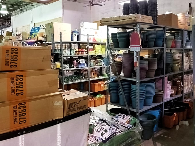 Gardening supplies and colorful pots stand ready to transform Alabama backyards. Martha Stewart's dreams at yard sale prices.