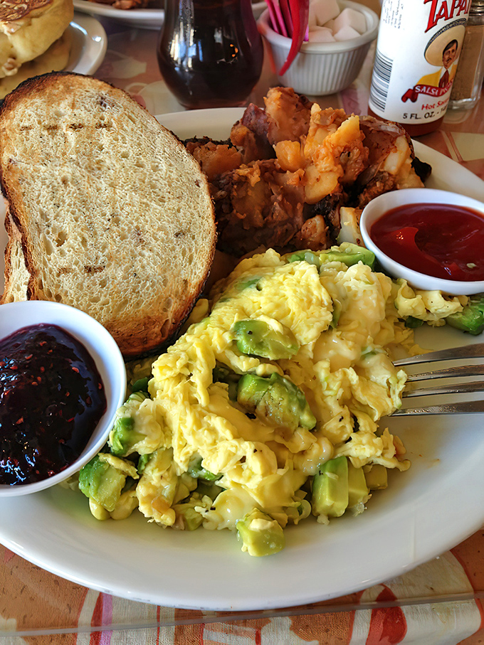 Avocado and eggs: California's power couple making another spectacular appearance with potatoes playing the perfect supporting role.