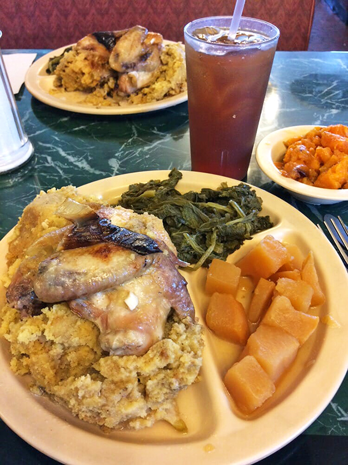 Cornbread dressing that could make a grown man weep, collard greens that took their sweet time, and candied yams that taste like childhood memories.