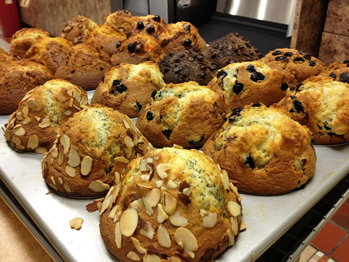 Muffin mountain! Those almond-topped beauties and blueberry behemoths are the unsung heroes of the bakery case.