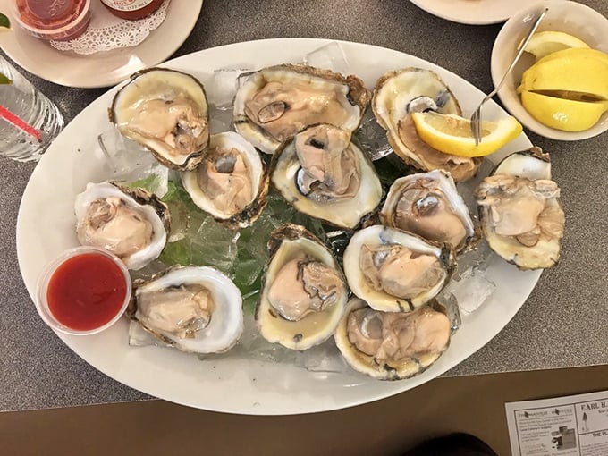 These oysters on the half shell are having their glamour shot moment. Fresh from the Gulf and ready for their close-up.