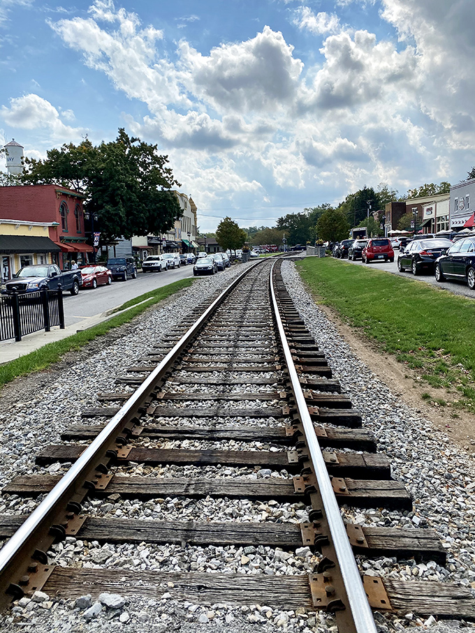 Railroad tracks stretching into the distance&mdash;the original American highway. These steel ribbons literally put Midway on the map in 1832.