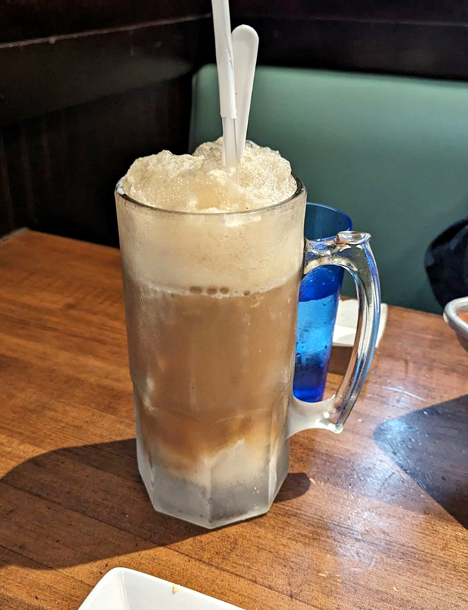 Root beer in a frosty mug &ndash; the unofficial state beverage of "I'm treating myself today." Childhood nostalgia with adult appreciation.