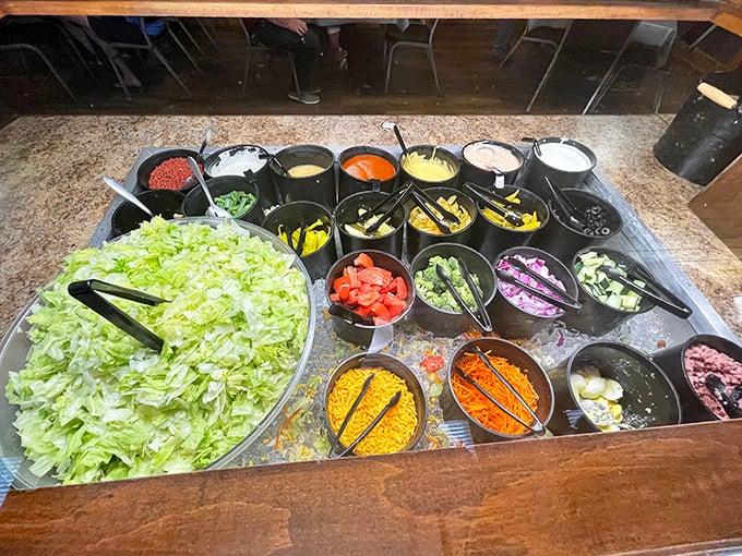 The salad bar&mdash;an unexpected treasure trove of freshness with enough toppings to make your inner salad architect absolutely giddy with possibility.