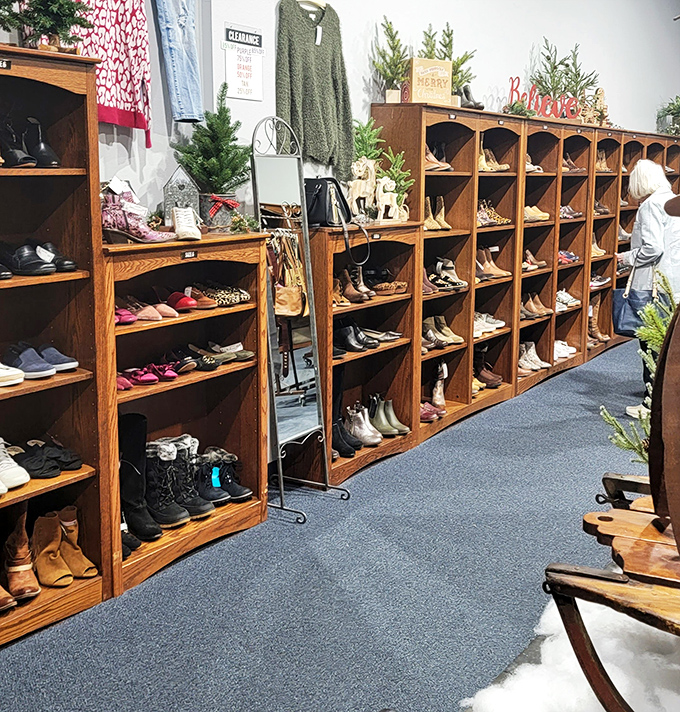 Shoe heaven exists, and it's organized in beautiful wooden cubbies. From practical boots to party heels, your feet's next favorite pair awaits.