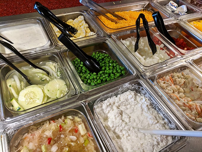 The salad bar's colorful array of homestyle sides tells you everything about Stone's philosophy: fresh, plentiful, and no fancy garnishes needed.