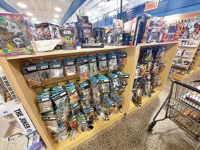 The exterior may be unassuming, but those red letters promise adventures that await inside this Tennessee treasure trove. 