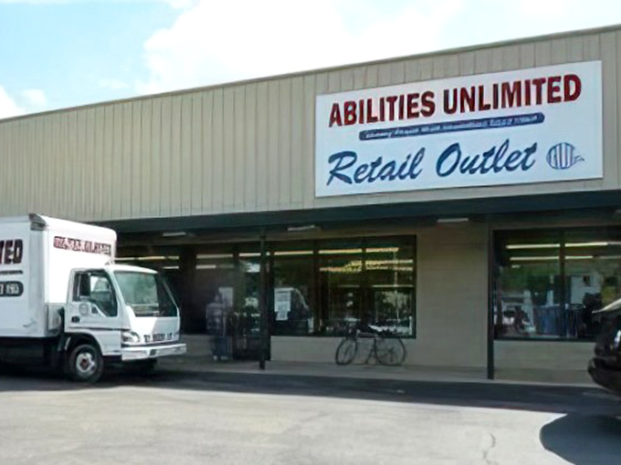 Abilities Unlimited's unassuming exterior hides a cavernous treasure trove. Never judge a thrift store by its cover&mdash;or its parking lot!