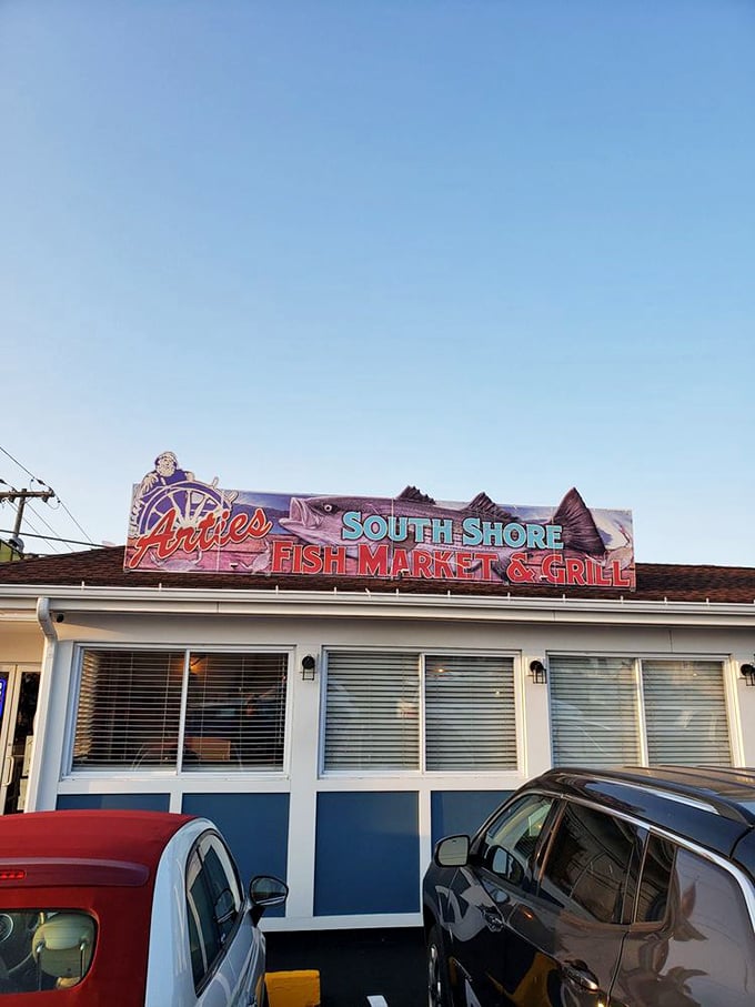 Artie's bold sign announces its dual identity—part fish market, part seafood restaurant, all delicious.