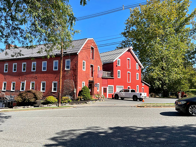 Belvidere's red mill stands as a reminder of simpler times when neighbors relied on each other daily.